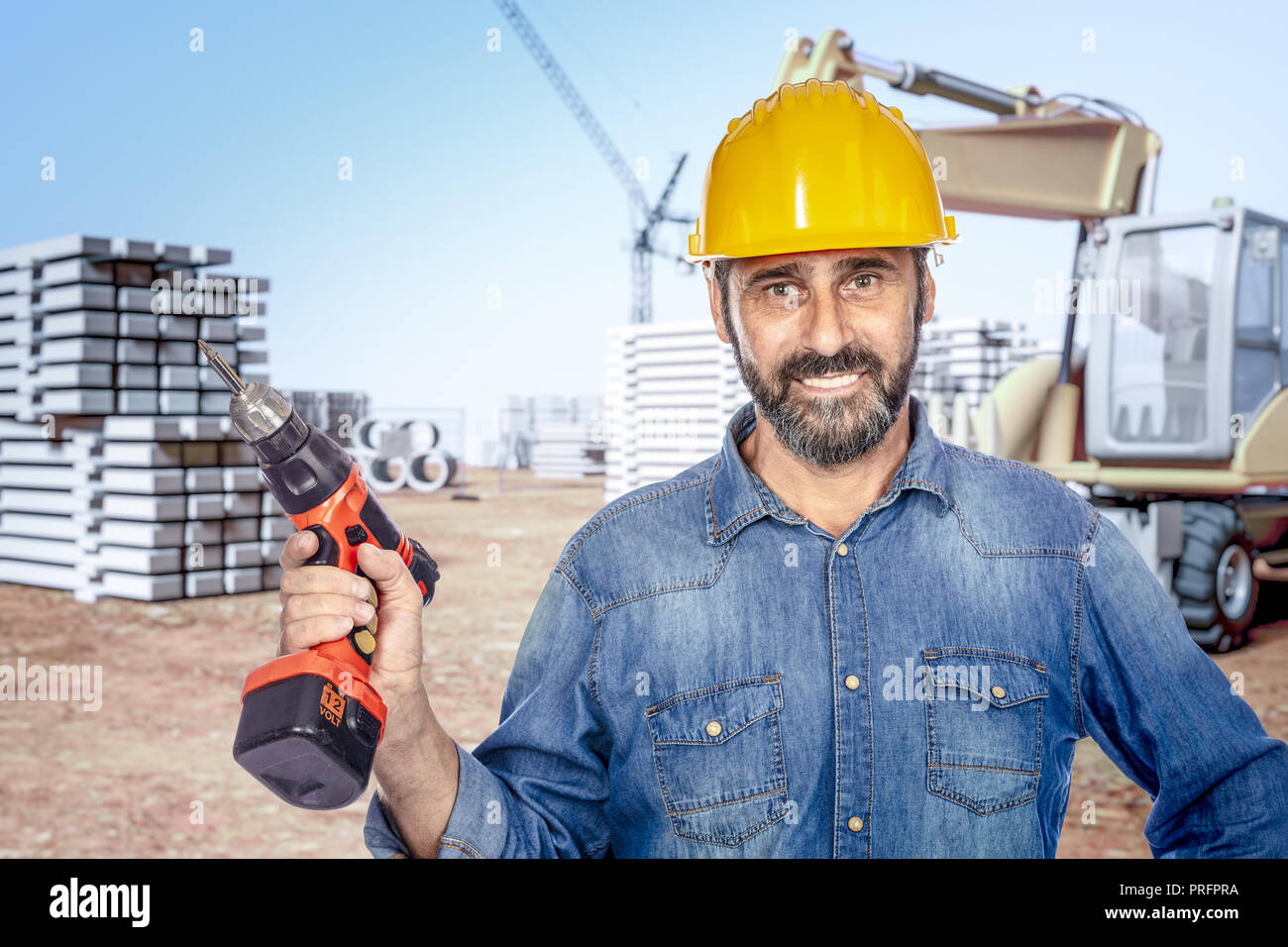 portrait of happy worker in construction site Stock Photo - Alamy
