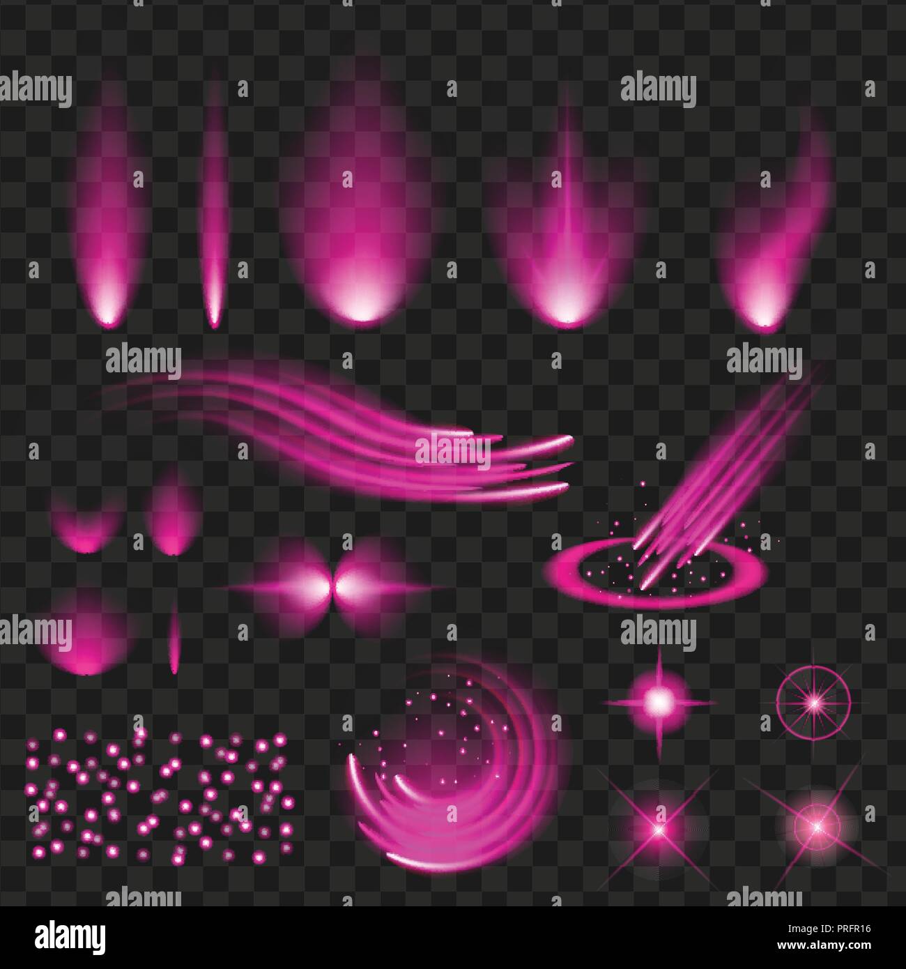 Purple shine stars with glitters, sparkles icons set. Effect twinkle ...