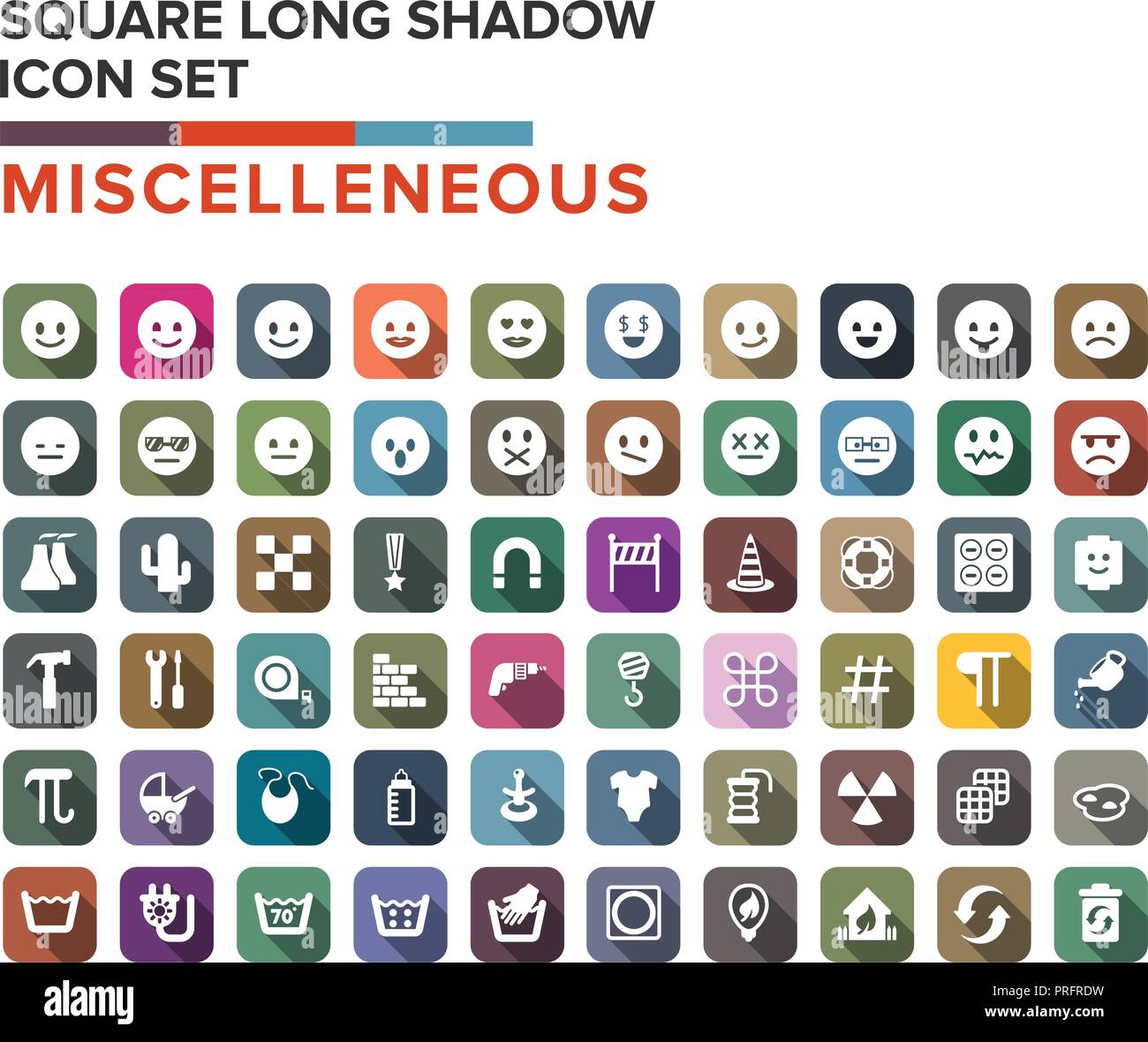 Miscelleneous and emotion icons long shadow set, Vector illustration ... Miscelleneous and emotion icons long shadow set, Vector illustration ...