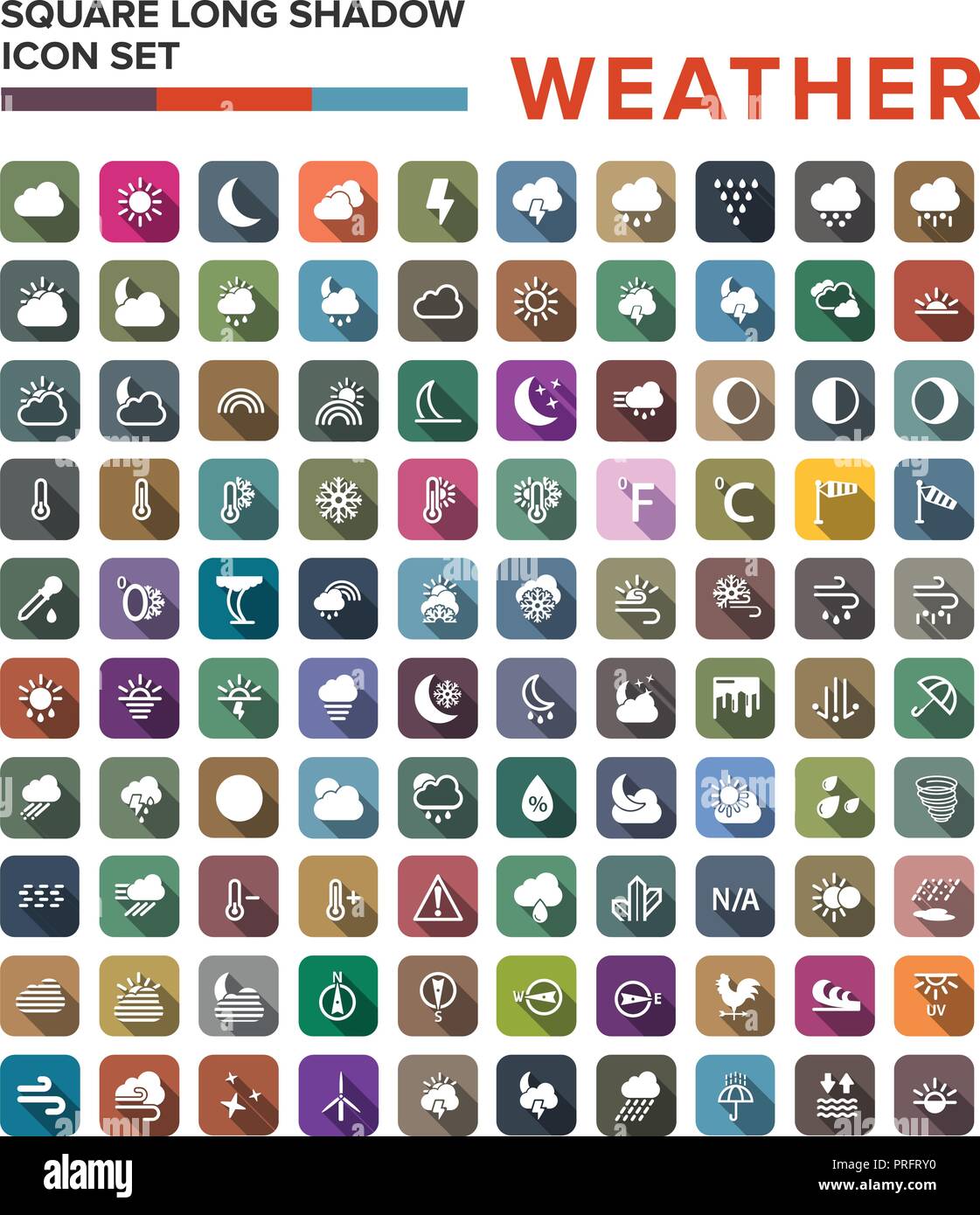 Flat color weather icons. Vector illustration of flat color weather ...