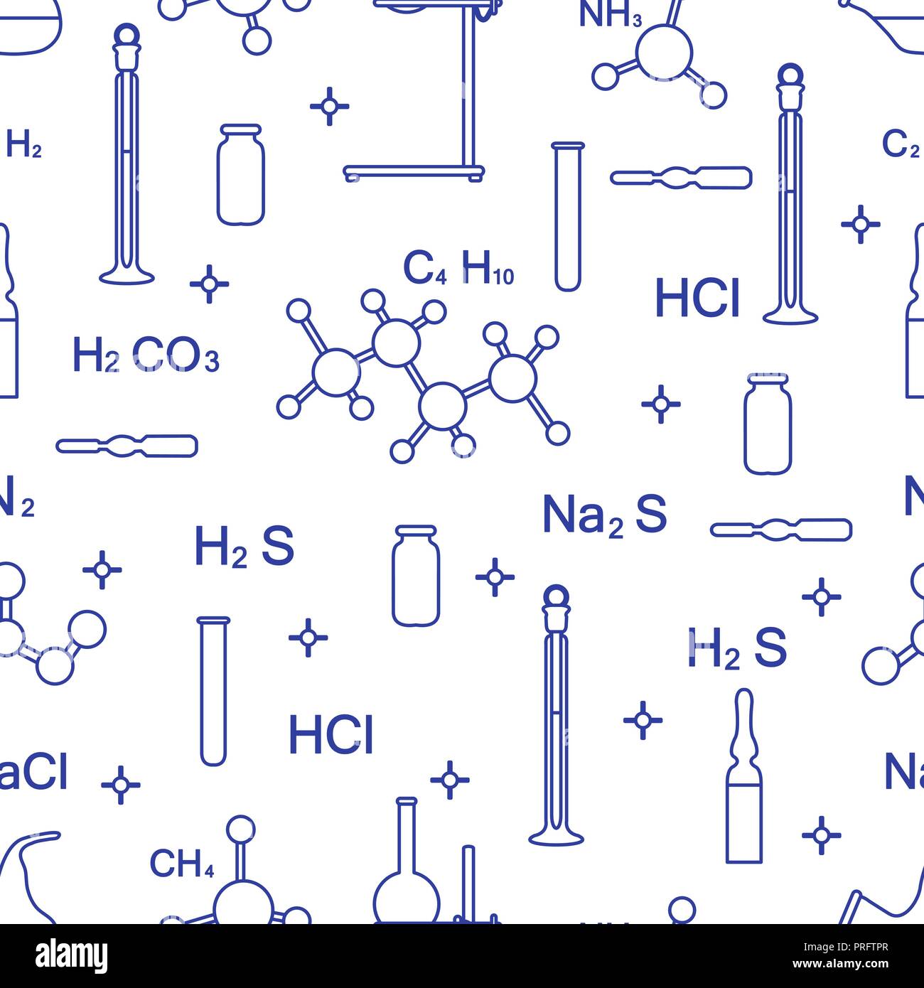 Scientific vector seamless pattern with flasks, test tubes, beakers ...