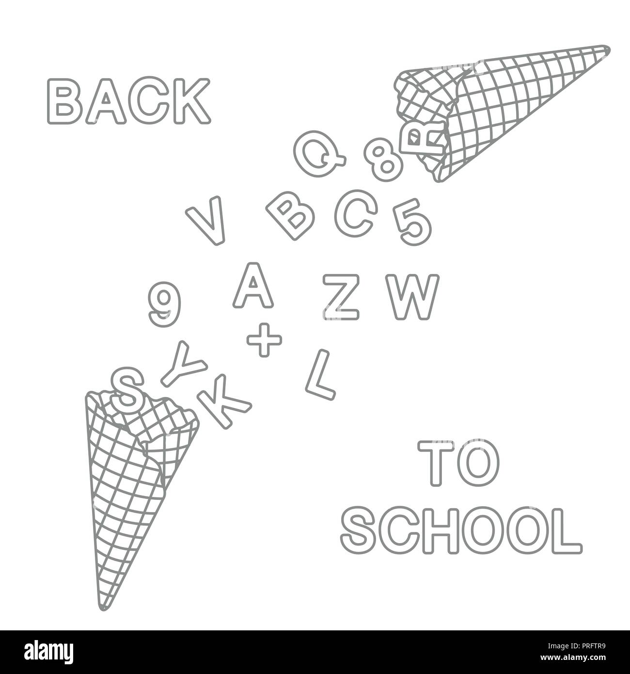 Back to school. Vector illustration with ice cream cones, letters ...