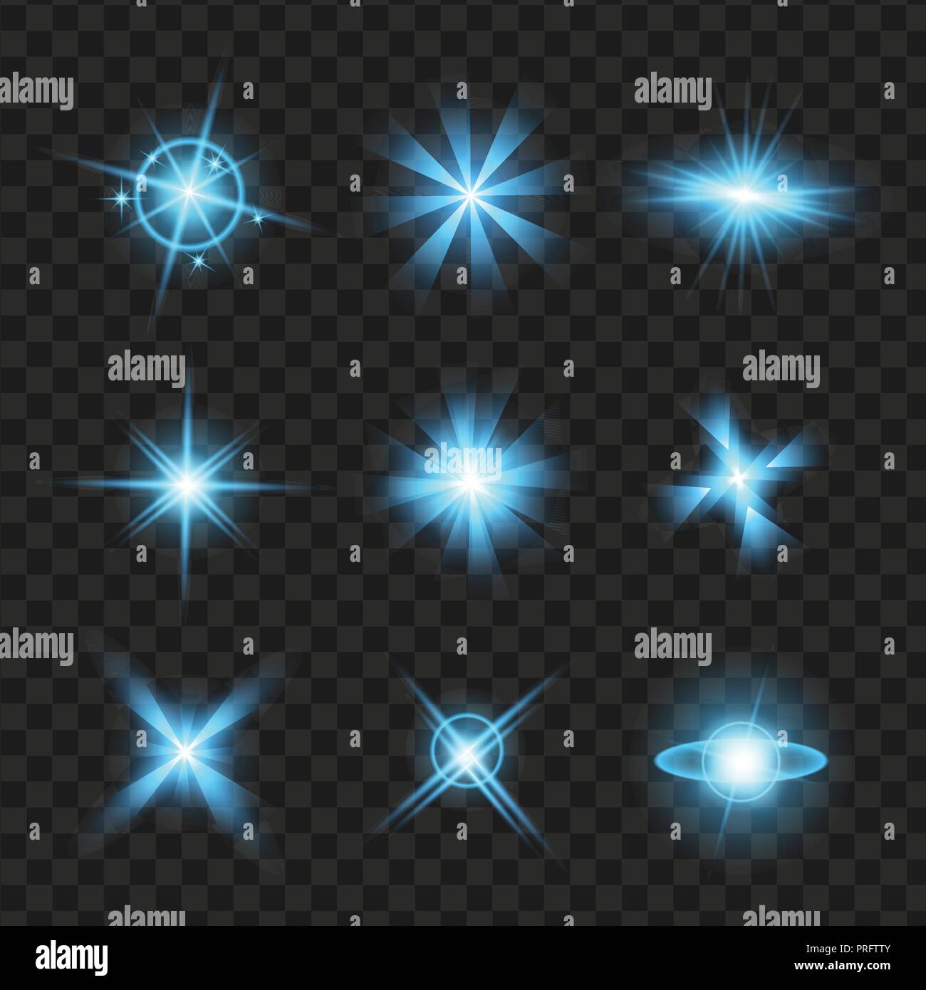 blue shine stars with glitters, sparkles icons set. Effect twinkle ...