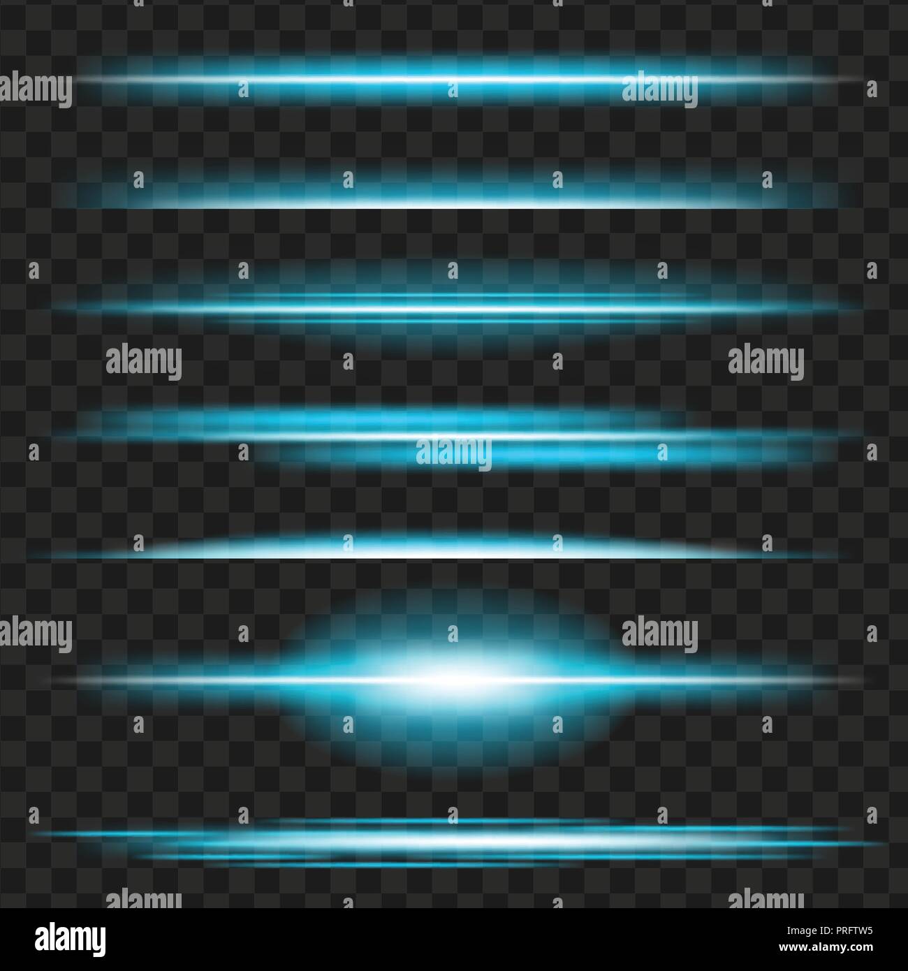 Set of blue glowing light effect. Isolated on black transparent ...