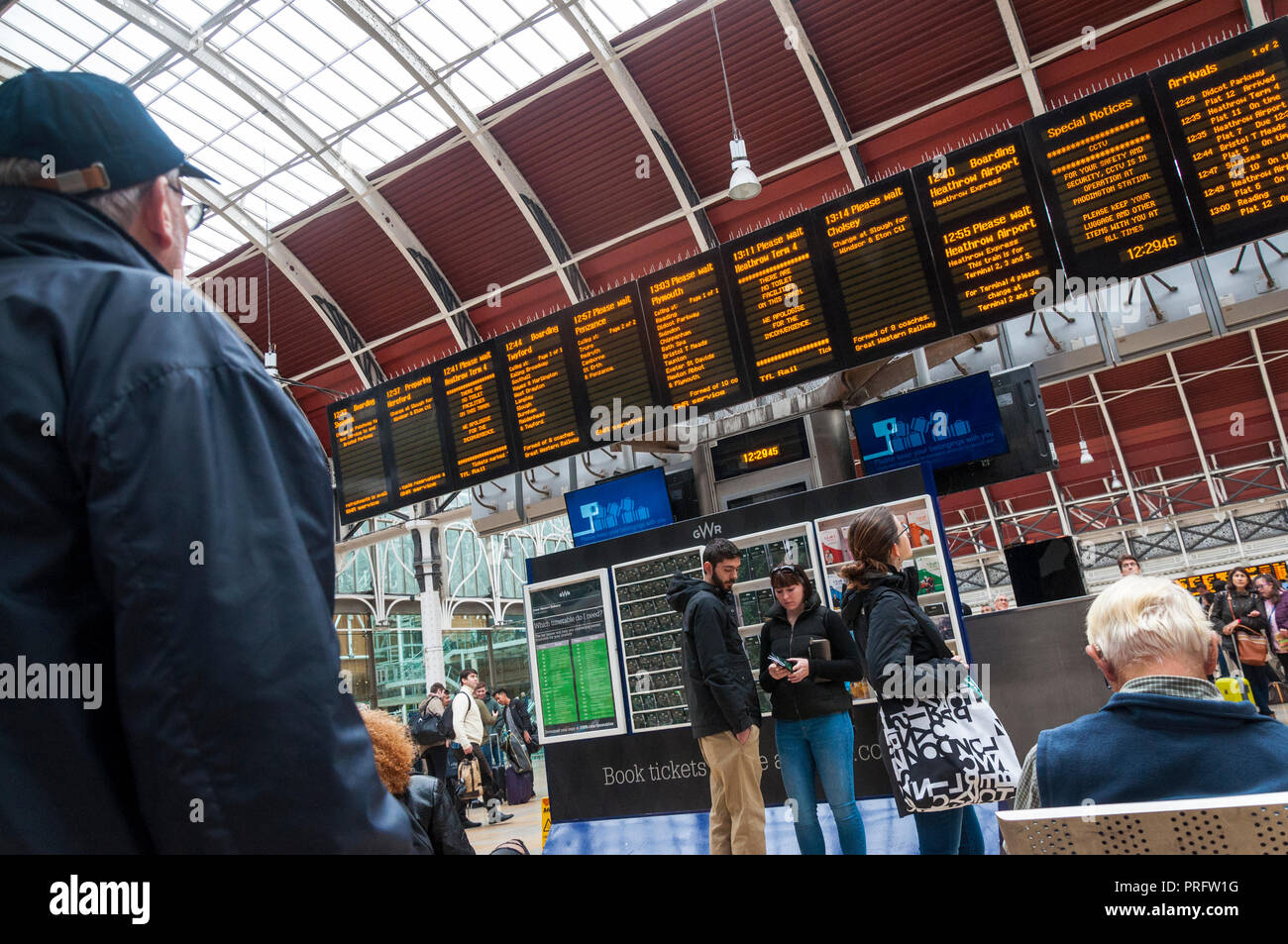 Paddington Railway Station, London, UK. Waiting for a train below ...