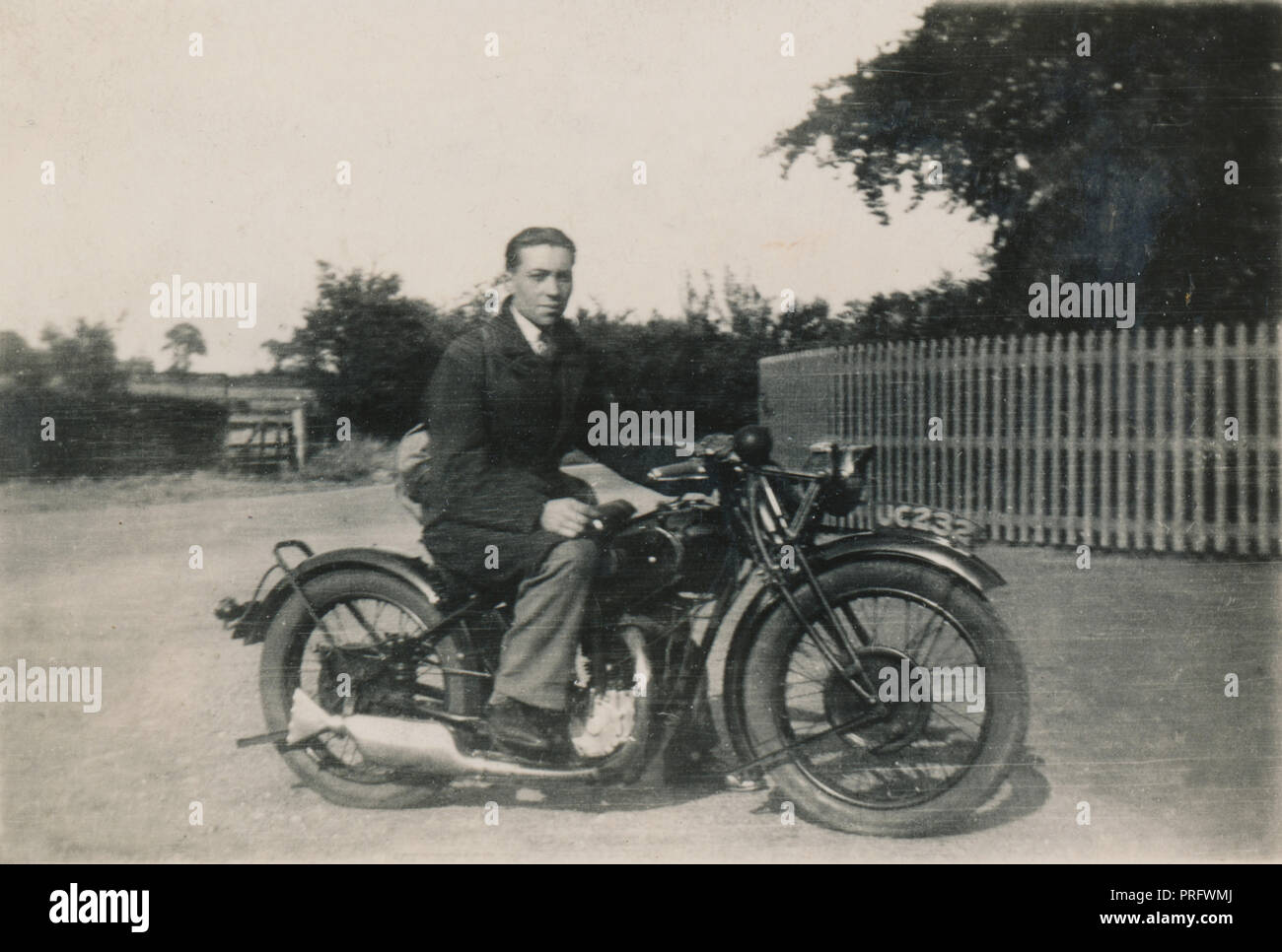 Biker on his 1929/30 Rudge 250cc fully radial motorcycle in the 1930s ...
