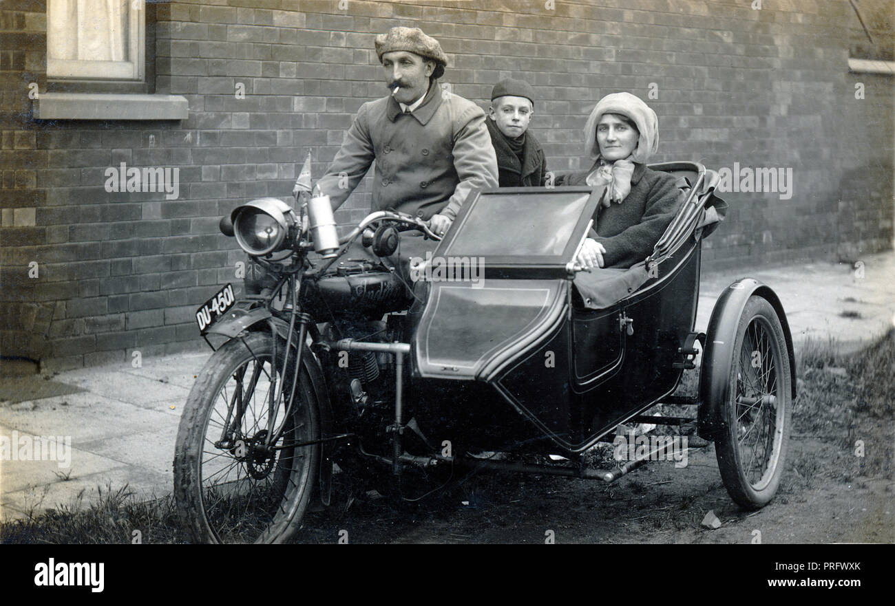 Family of three on a 1915 1000cc Indian motorcycle & sidecar circa 1915 ...