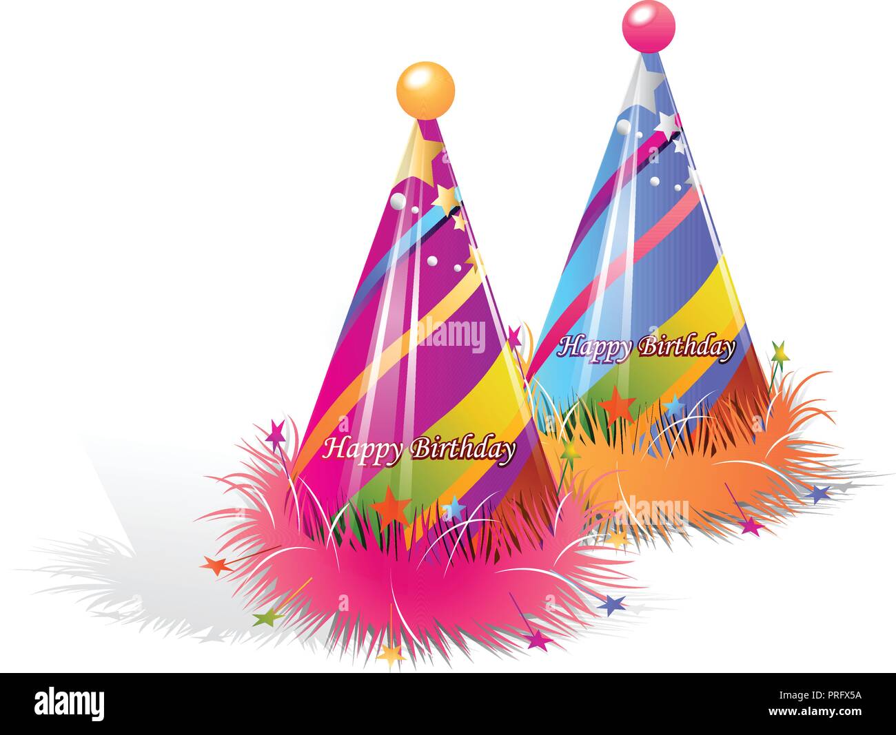 illustration of pair Party Hat Set Isolated with Decorations on White ...