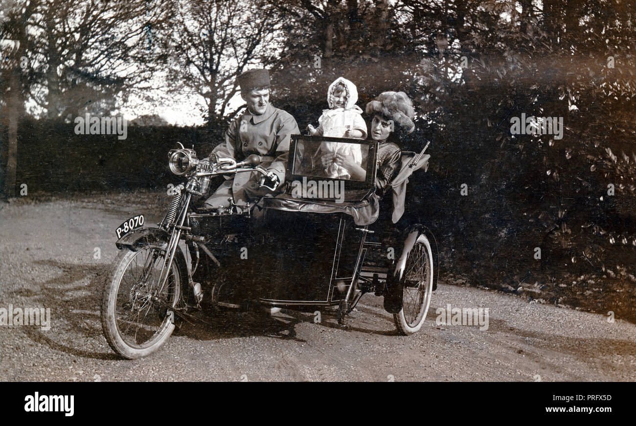 Family of three on a 1909/10 Rudge Multi 500cc side valve motorcycle ...