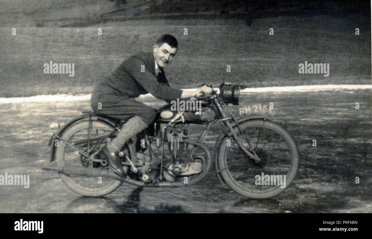 Gentleman on a 1926 AJS Big Port 350cc OHV motorcycle circa late 1920s ...