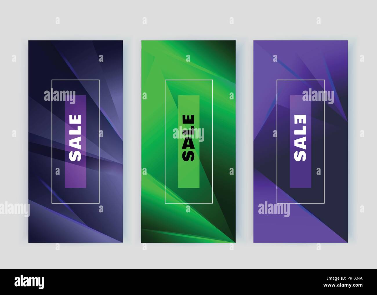 Vertical neon blue green violet banners. Triangle design elements ...