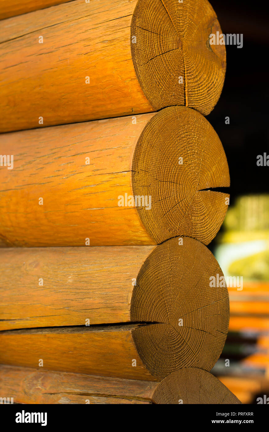 Blockhouse wooden logs vertical postcard background Stock Photo - Alamy