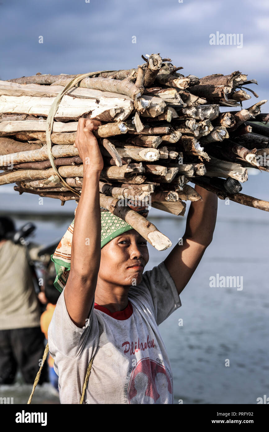 Woman carrying heavy bundle firewood hi-res stock photography and ...