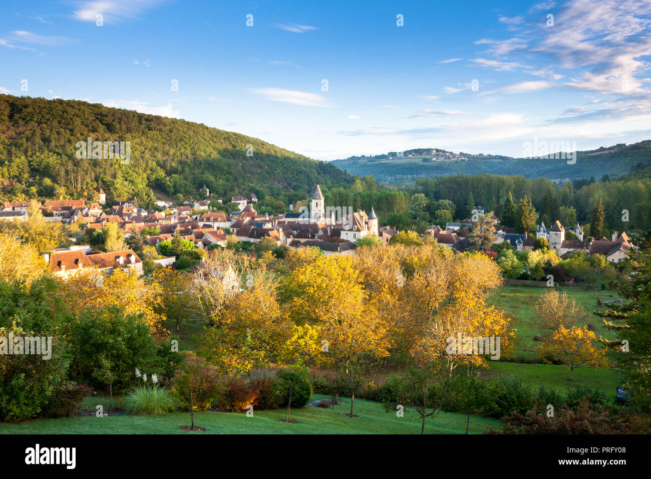 The medieval village of Daglan Dordogne France at sunrise Stock Photo ...