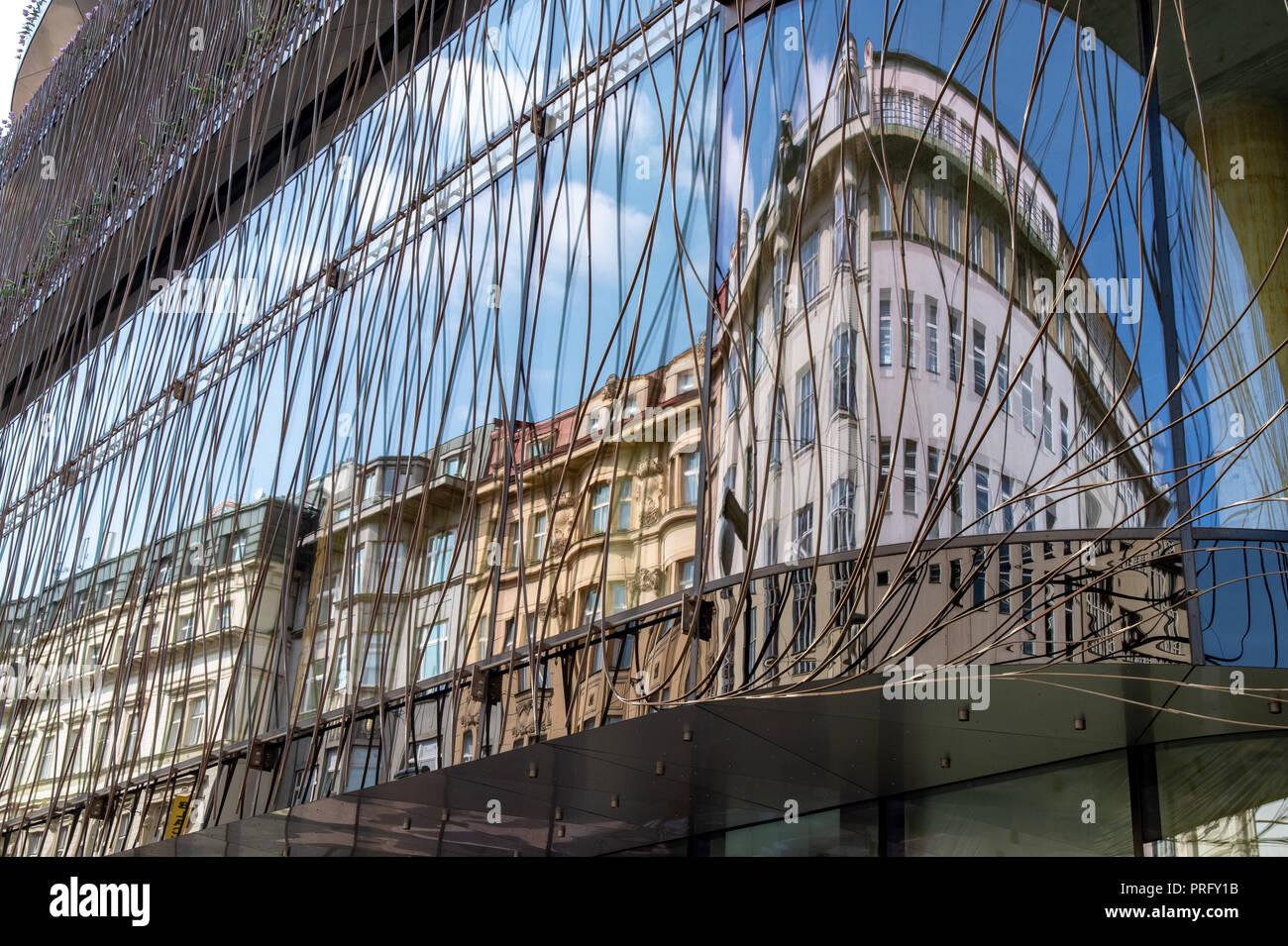 Reflective urban abstract in mirrored building in Prague Stock Photo ...