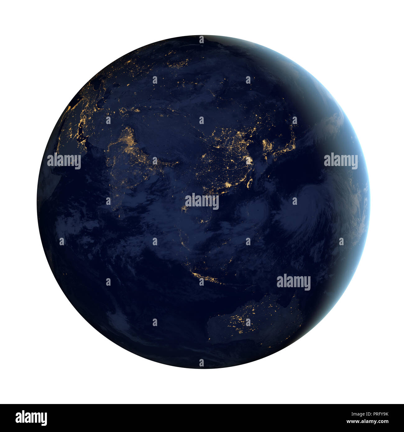 Night view of the Earth planet isolated on white background. Elements ...