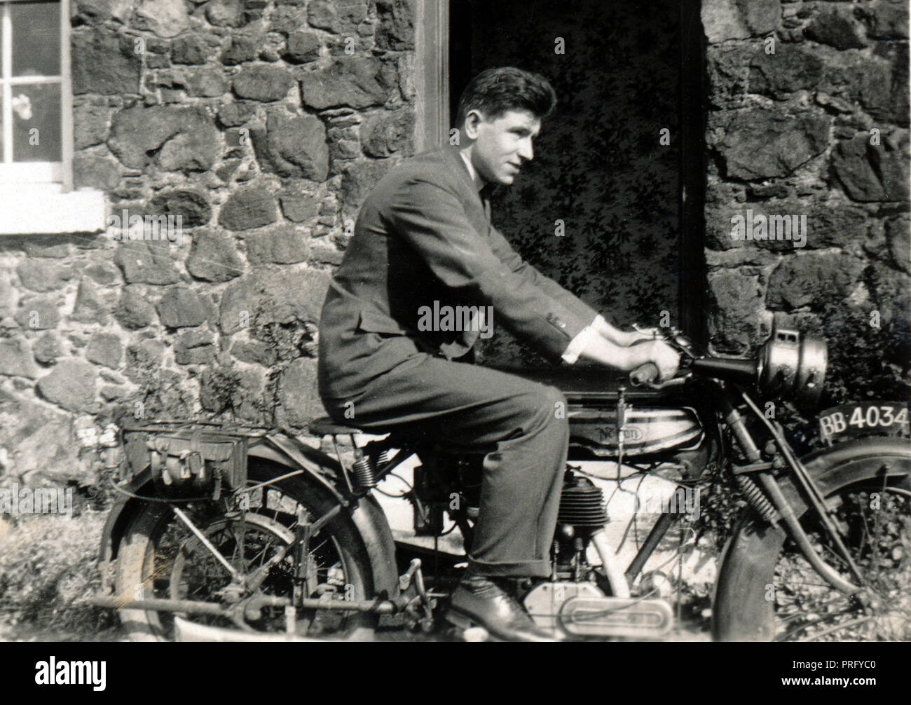 Man on his 1913/14 Norton 600cc side valve 'Flat Tank Big Four' Norton ...