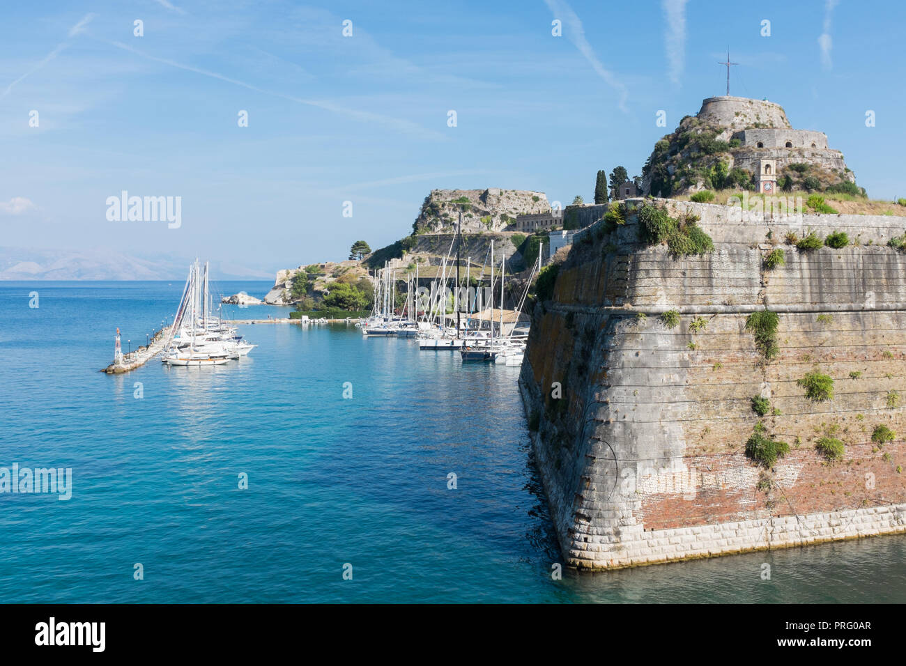 The sea around the Old Venetian Fort in Corfu Town, Corfu, Greece Stock ...