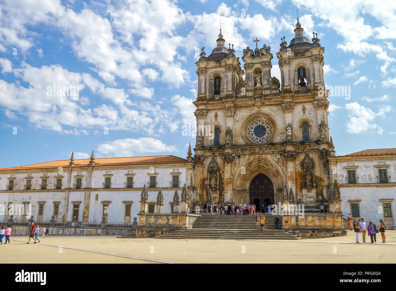 Facade of Roman Gothic Monastery of Alcobaca or Mosteiro de Santa Maria ...