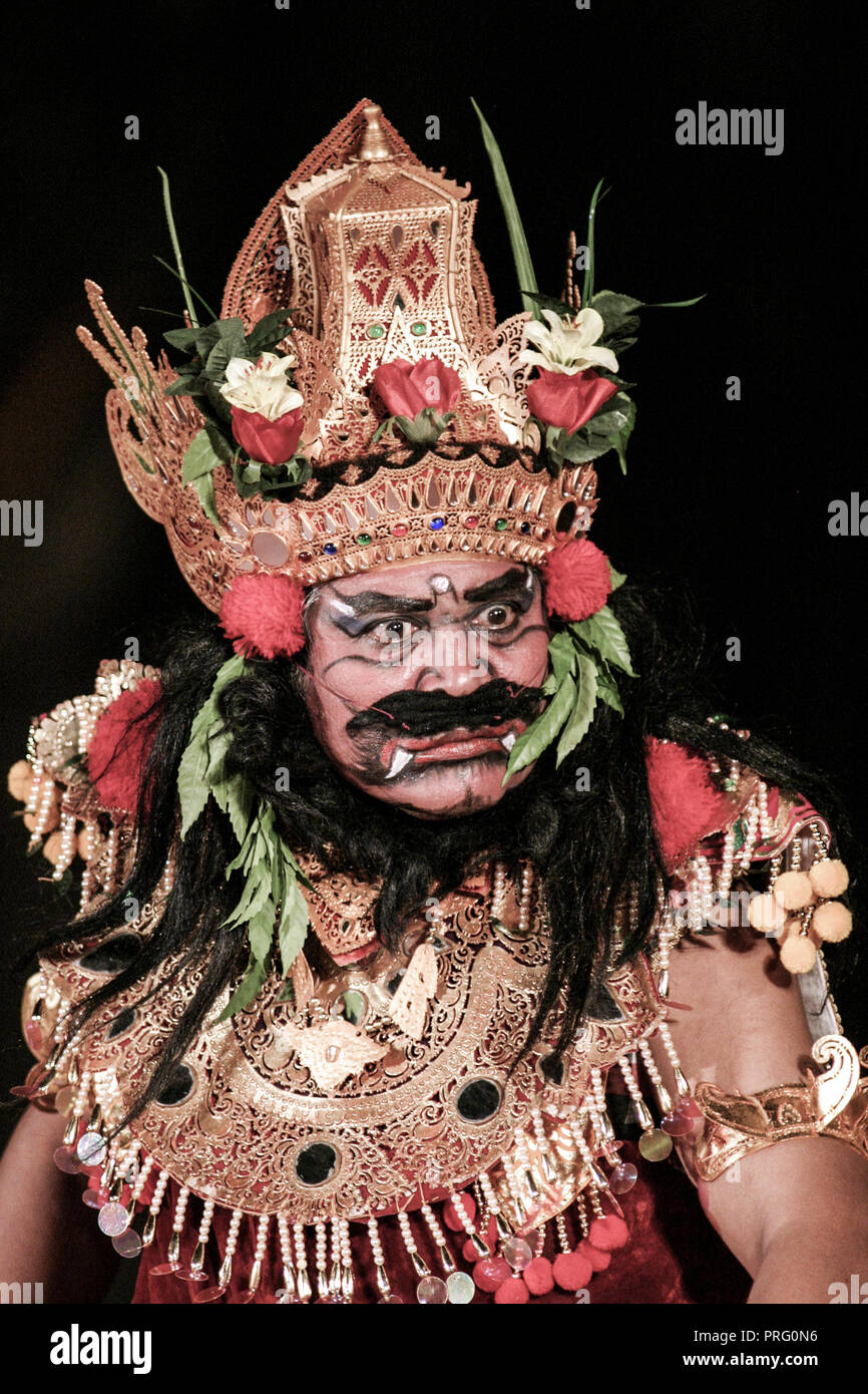 Bearded man performing traditional Balinese dance in Bali, Indonesia ...