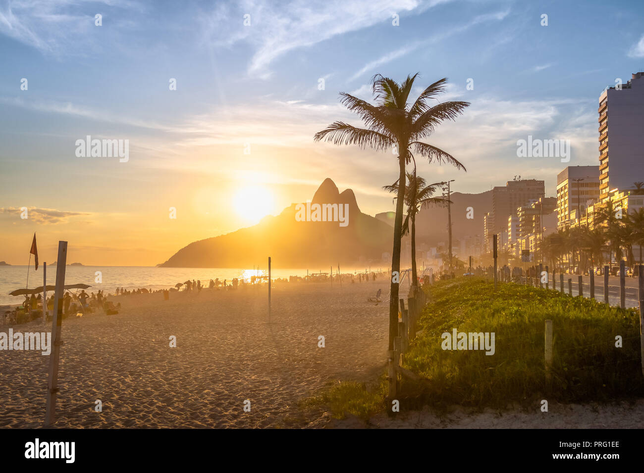Ipanema Beach and Two Brothers (Dois Irmaos) Mountain at sunset - Rio ...