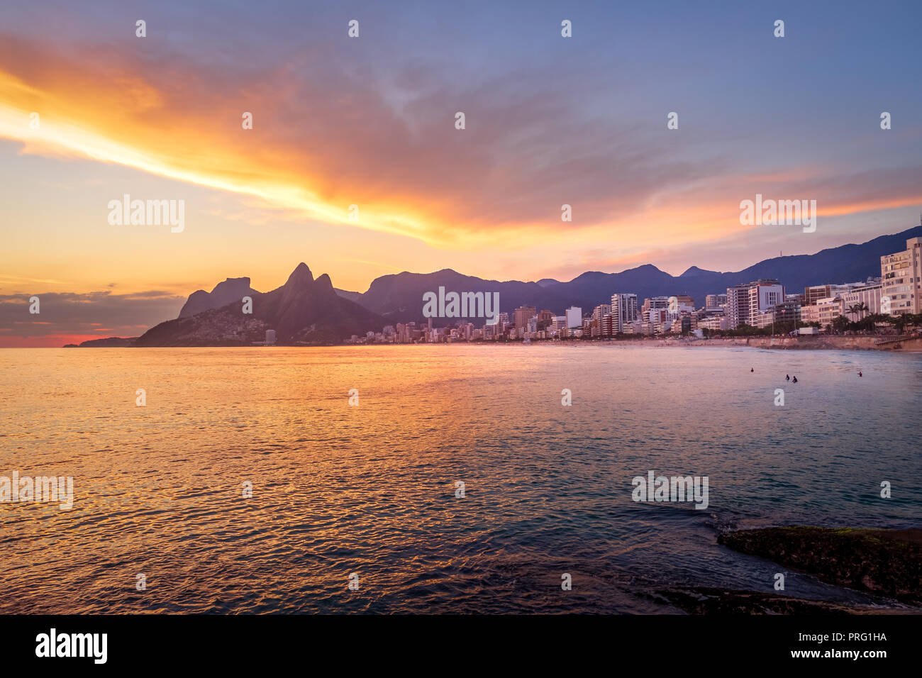 Rio de Janeiro skyline and Two Brothers (Dois Irmaos) Mountain at ...