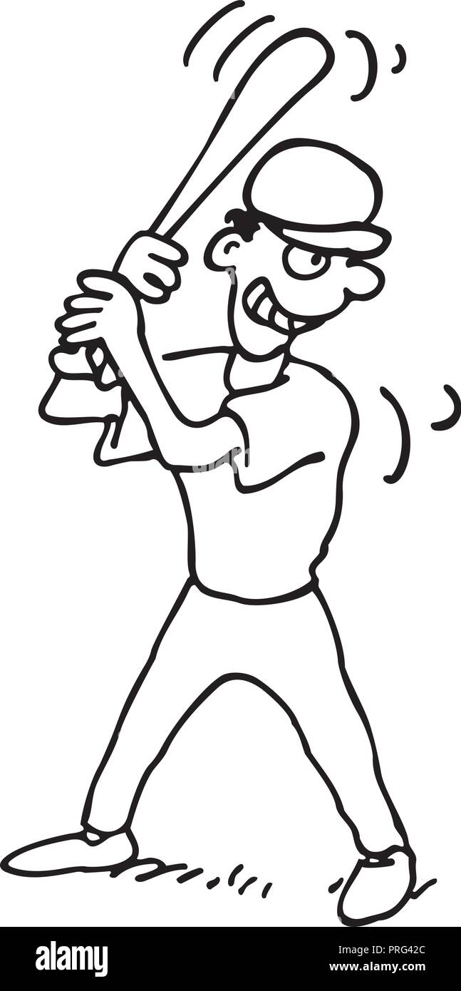 Baseball players outlined cartoon on a white background. Vector clip ...