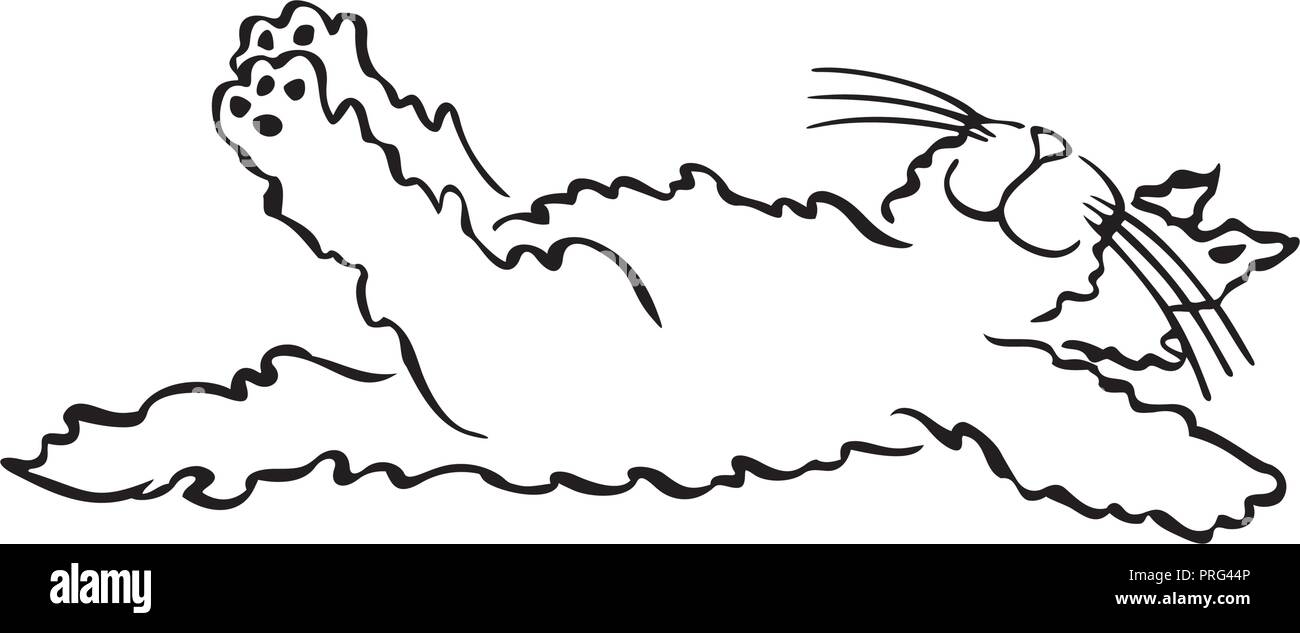Vector illustration. Lazy cat laying on the floor. outlined cartoon ...
