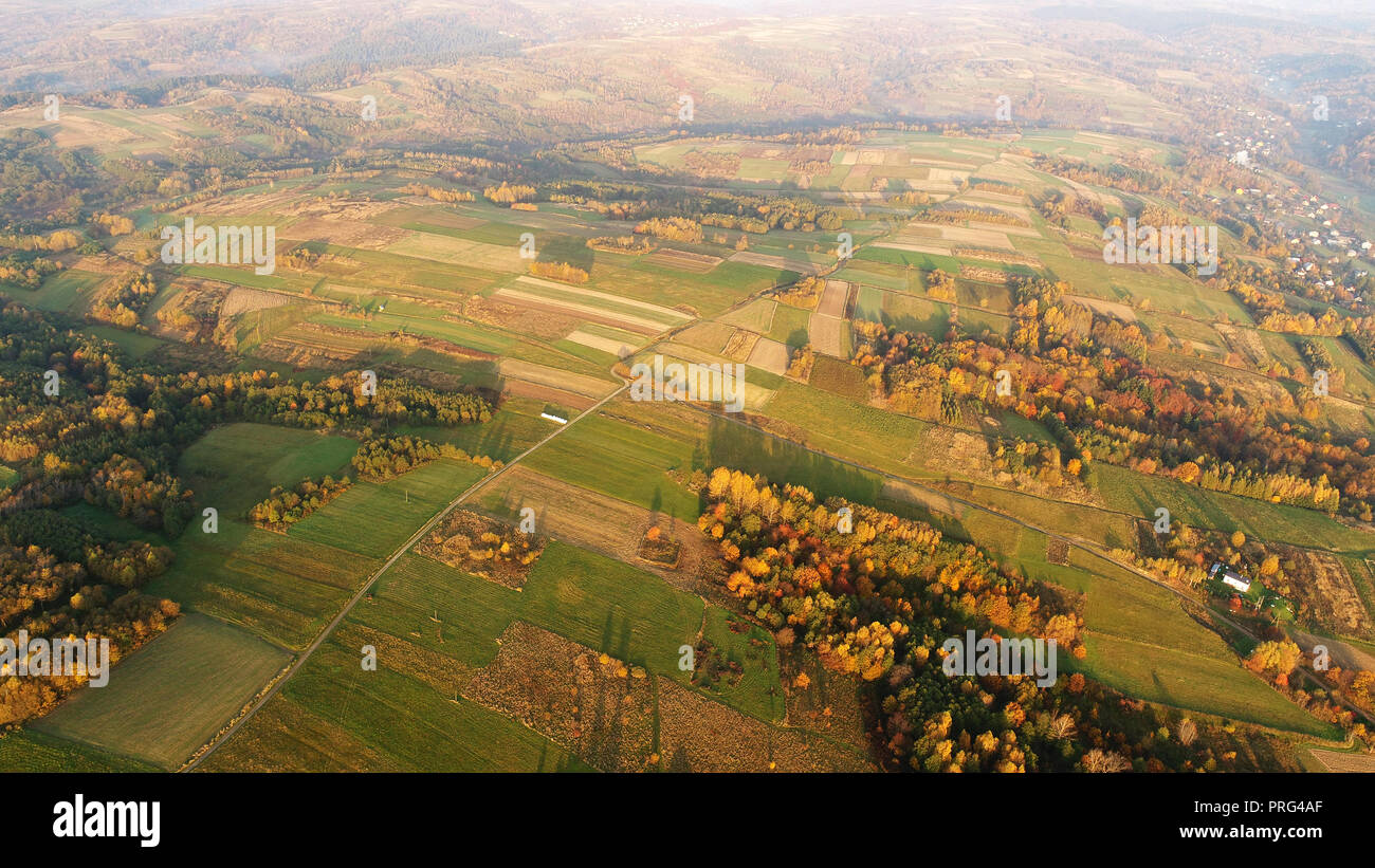 Aerial landscape - autumn fields at sunrise Stock Photo - Alamy