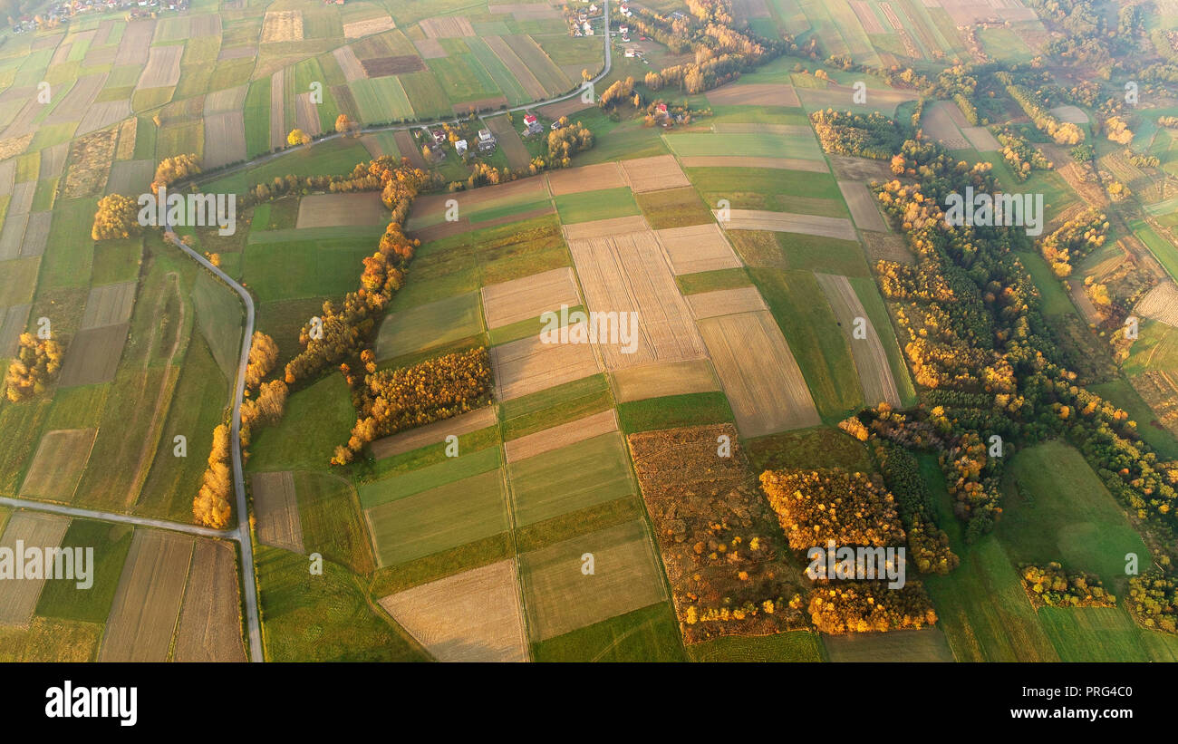 Aerial landscape - autumn fields at sunrise Stock Photo - Alamy