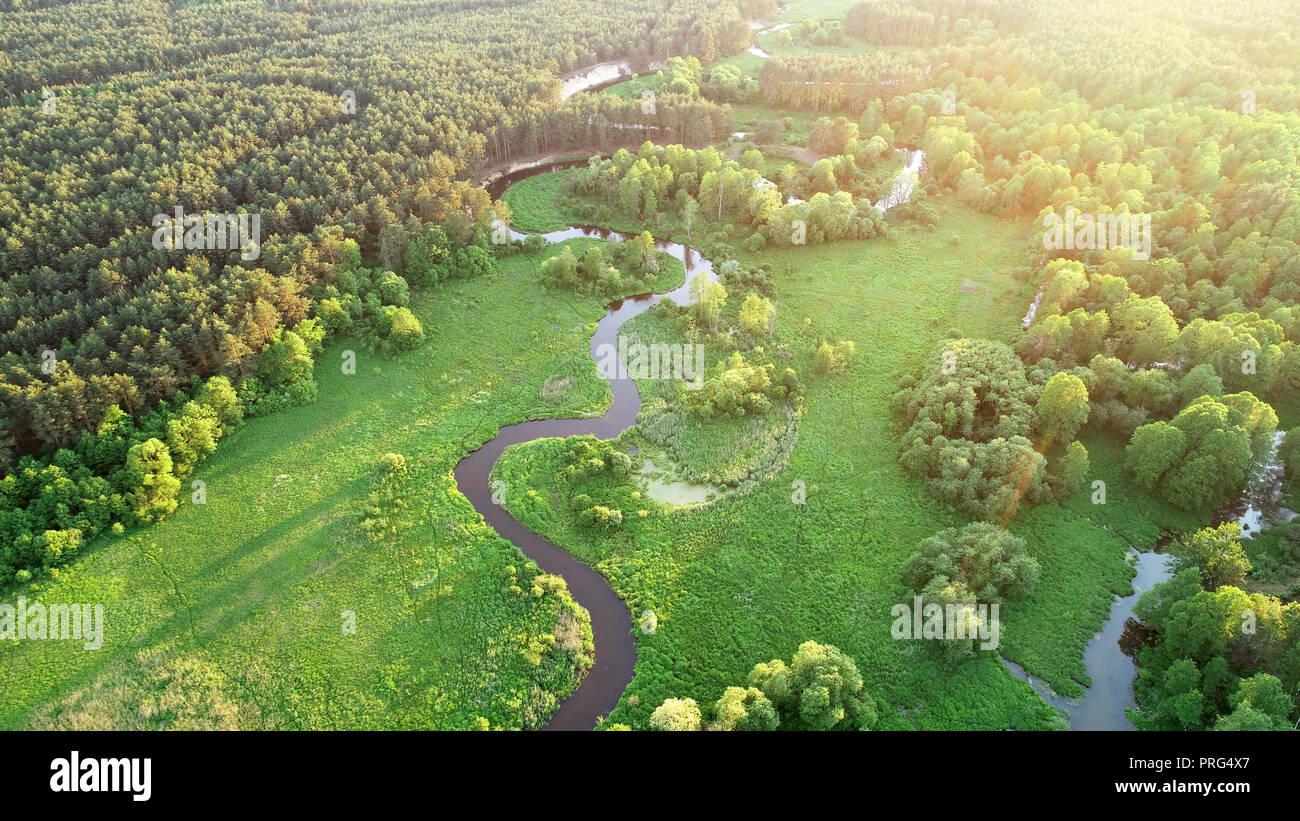Aerial view of natural river in spring Stock Photo - Alamy