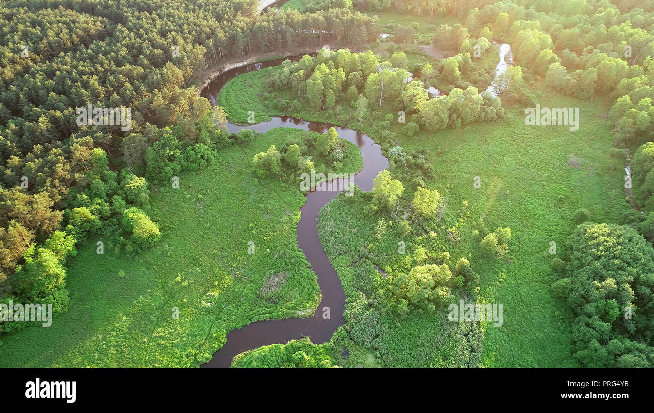 Aerial view of natural river Stock Photo - Alamy