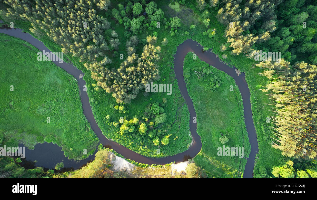 Aerial view of natural river in spring Stock Photo - Alamy