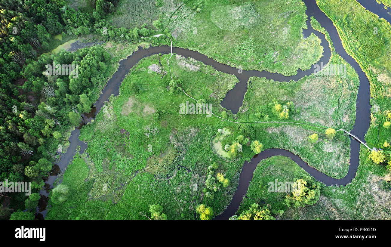Aerial view of natural river in spring Stock Photo - Alamy