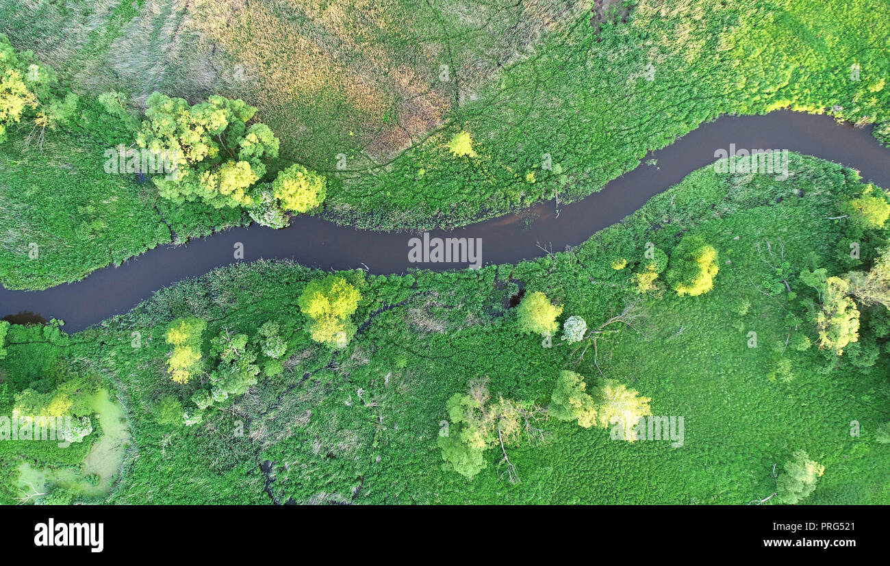 Aerial view of natural river in spring Stock Photo - Alamy