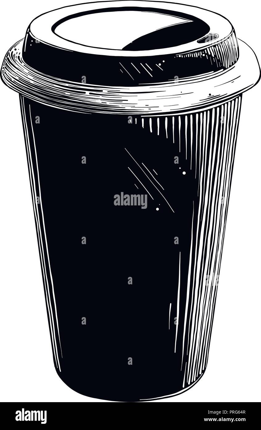Hand drawn sketch of disposable cup in black isolated on white ...