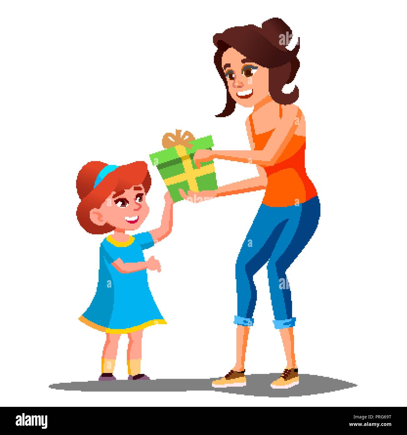 Happy Girl Receives Gifts From Parents Vector. Isolated Illustration ...