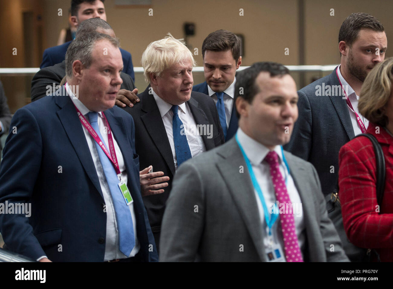 Boris Johnson (centre) at a fringe event at the Conservative Party ...