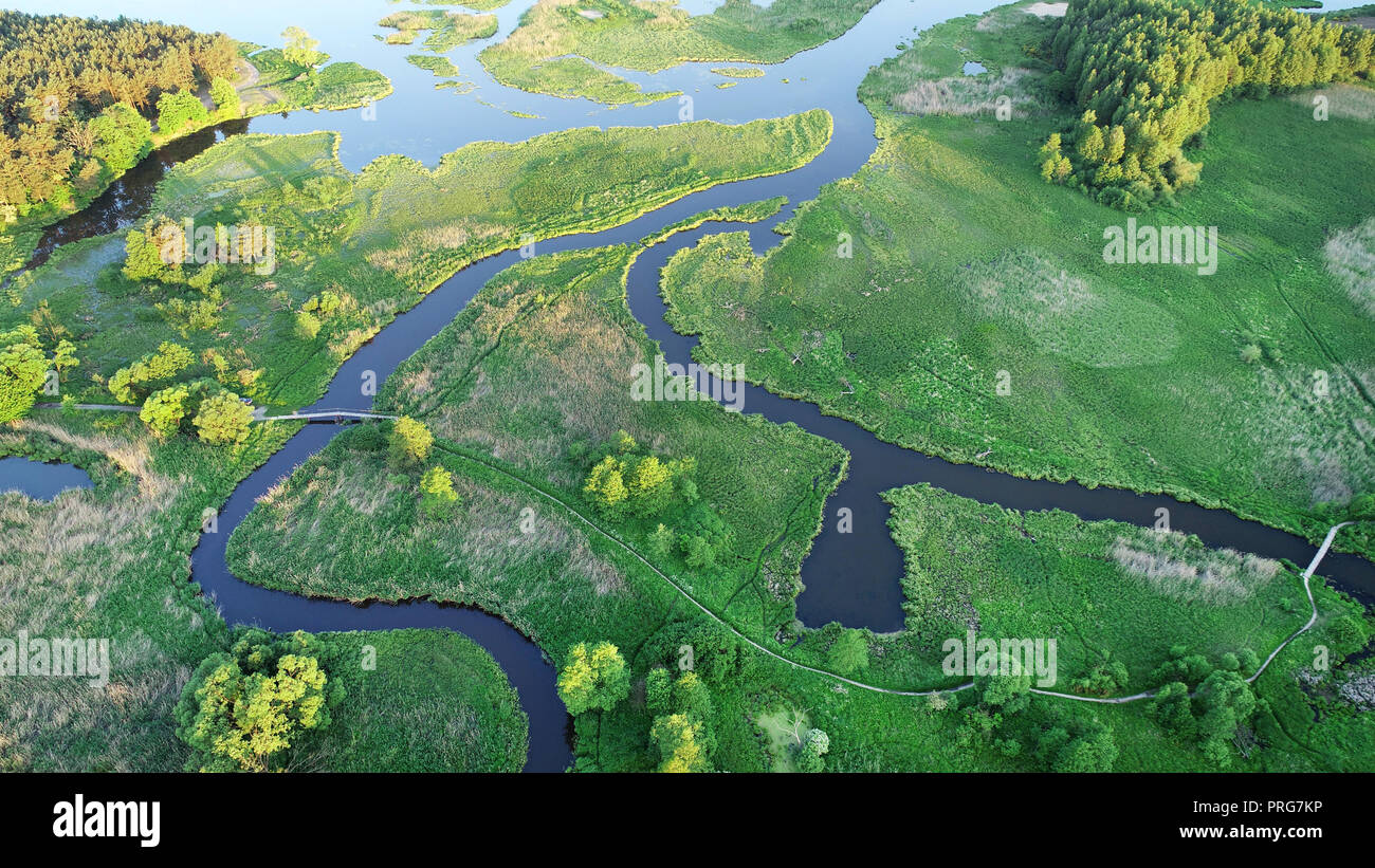 Aerial view from drone- river delta Stock Photo - Alamy