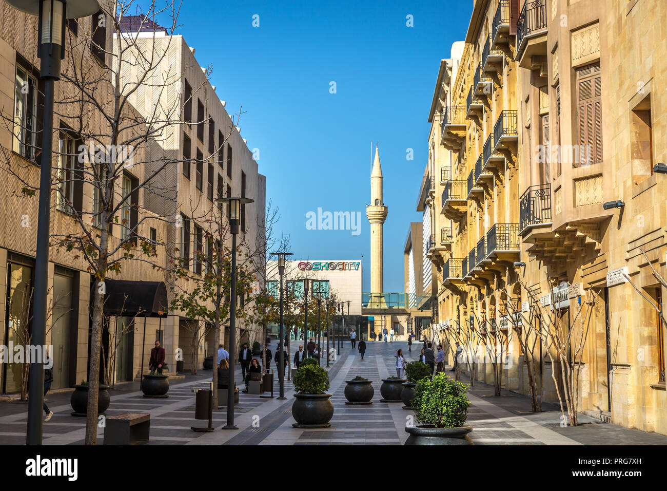 Beirut, Lebanon - Feb 5th 2018 - Locals walking in a new, modern area ...