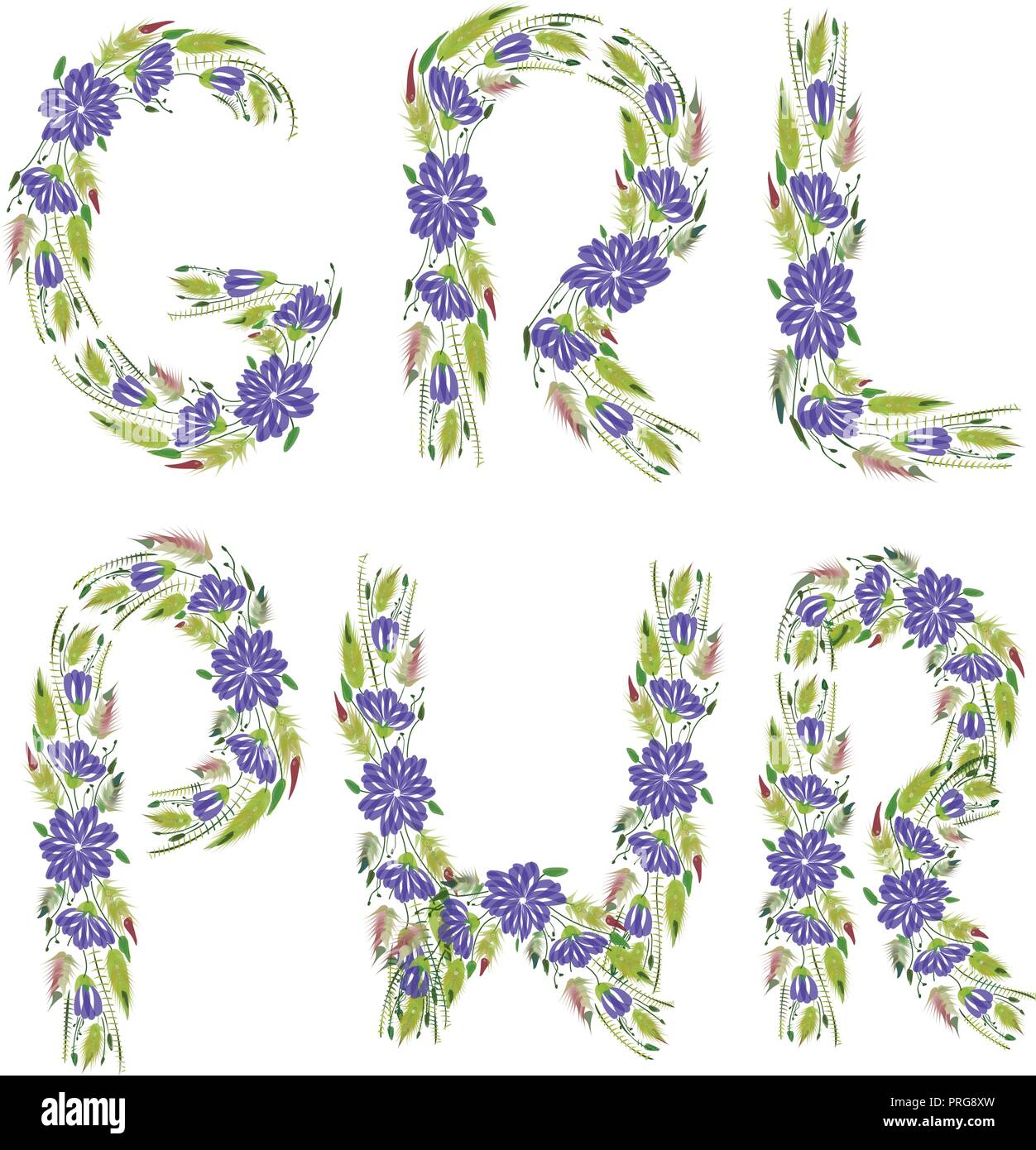 Girl power flower illustration feminism slogan lettering vector ...