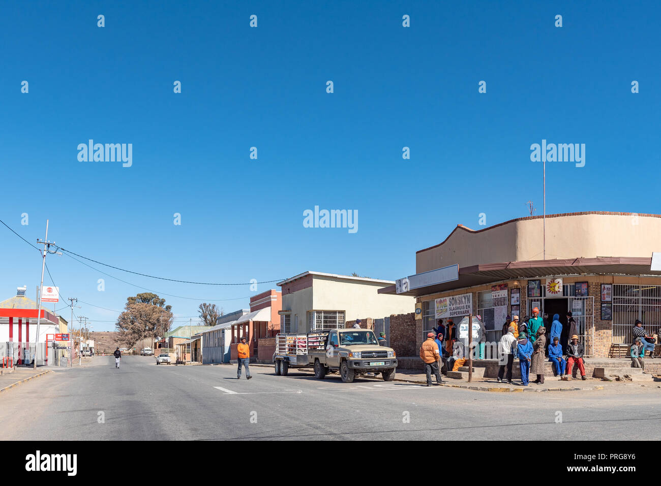 PHILLIPSTOWN, SOUTH AFRICA, AUGUST 6, 2018: A street scene, with ...