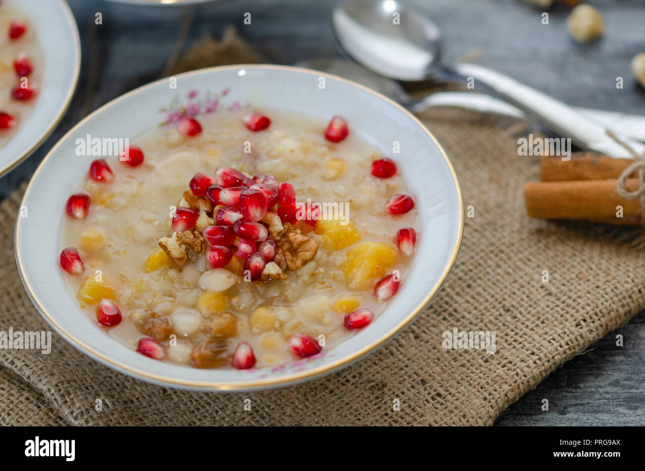 Traditional Turkish dessert Asure or Ashure from the boiled cereals ...