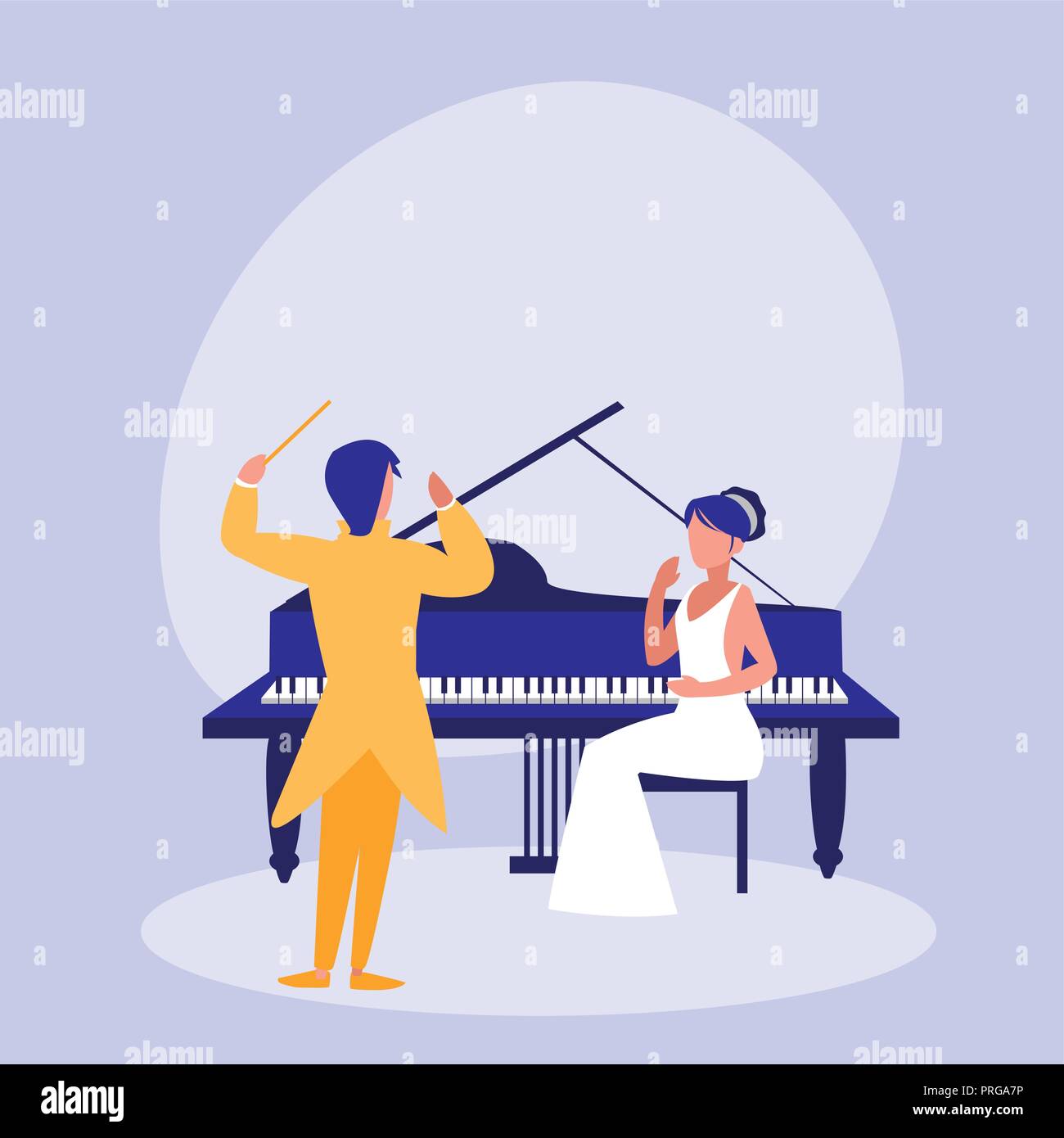 elegant couple playing piano avatar character vector illustration ...