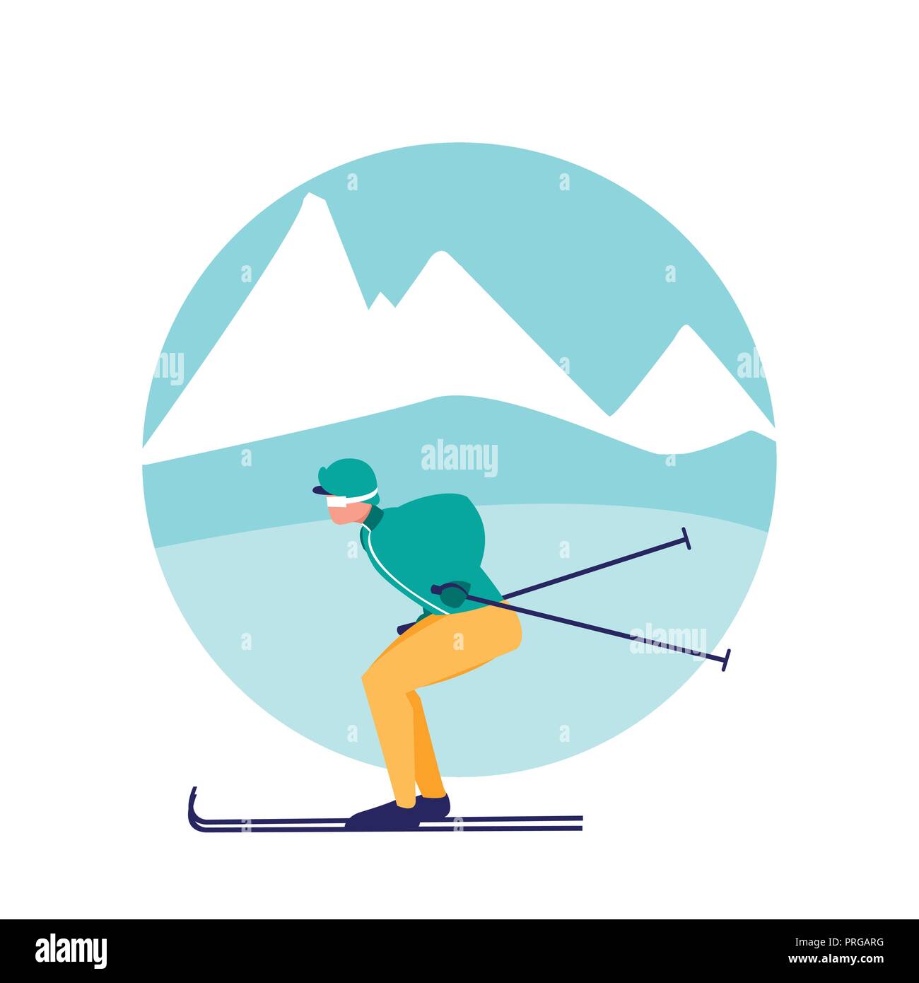 man practicing skiing on ice avatar character vector illustration ...