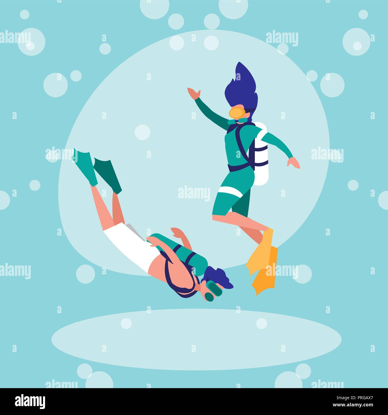 couple practicing diving avatar character vector illustration design ...