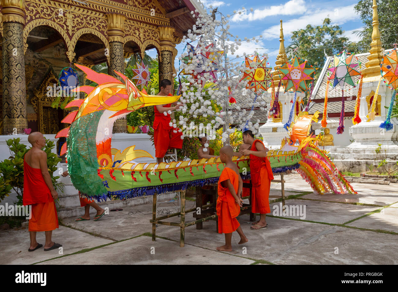 LUANG PRABANG, LAOS - OCTOBER 4: Closeup view of unidentified monks ...