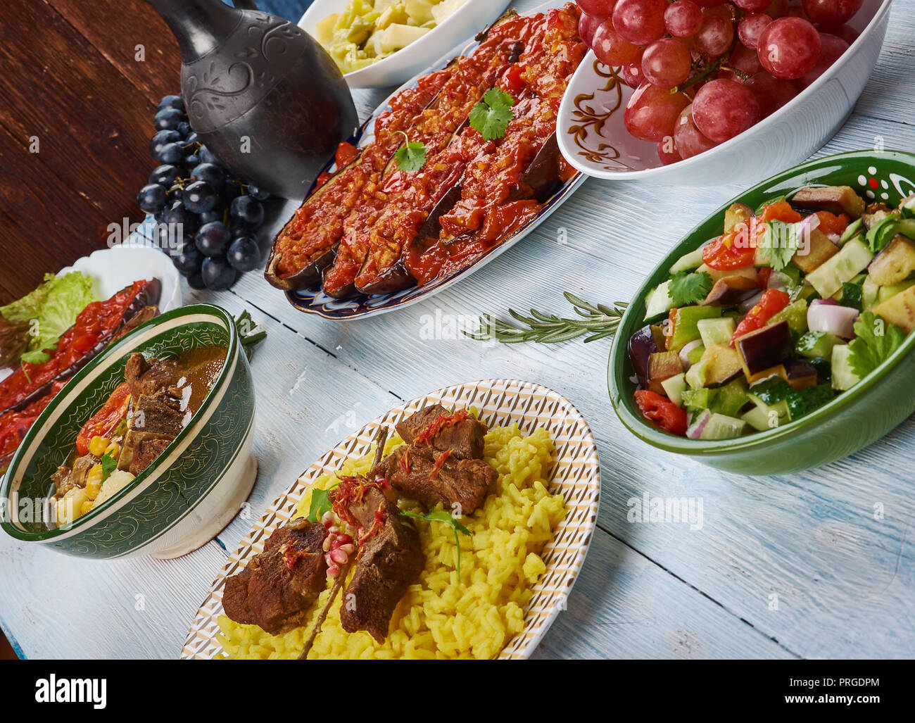 Azerbaijani cuisine, Traditional assorted dishes, Top view Stock Photo ...