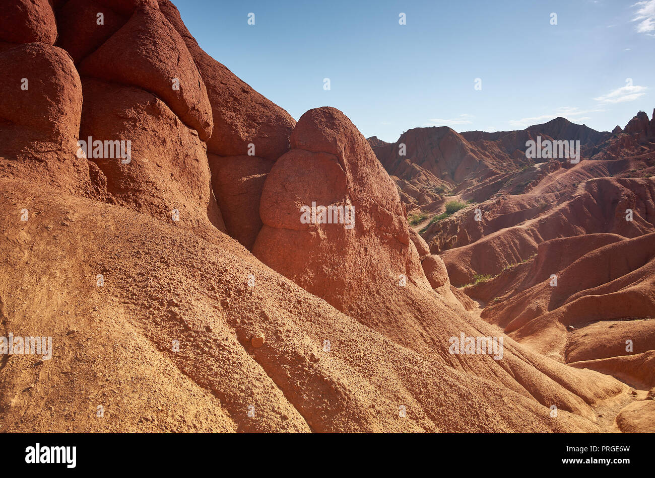 Fairy Tale Canyon, rock formations on the Issyk-Kul lake. Kyrgyzstan ...