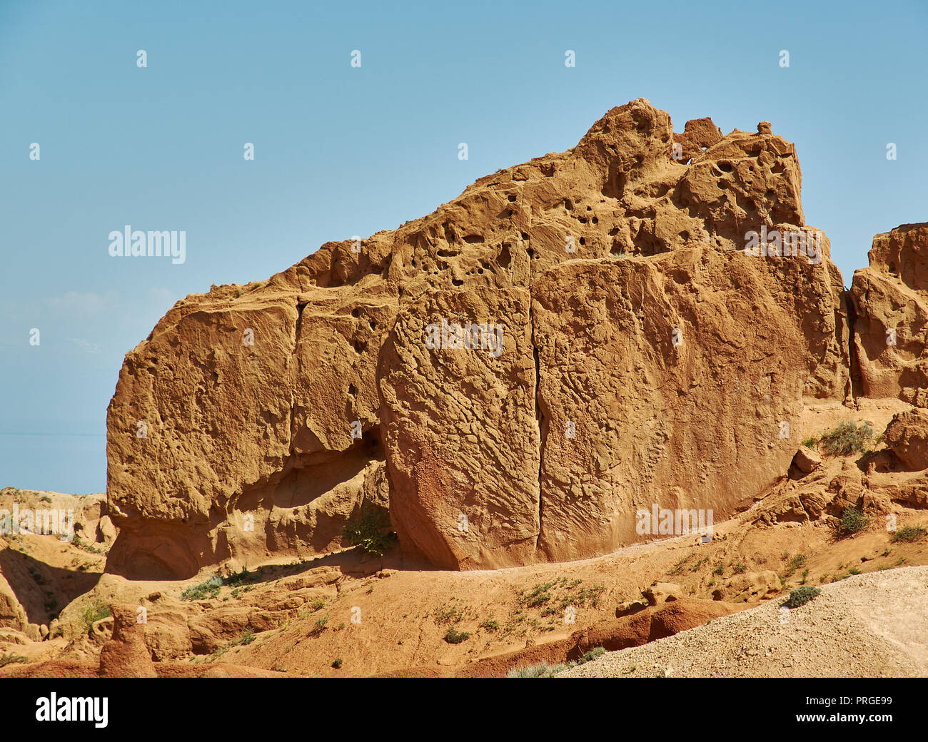 Fairy Tale Canyon, rock formations on the Issyk-Kul lake. Kyrgyzstan ...